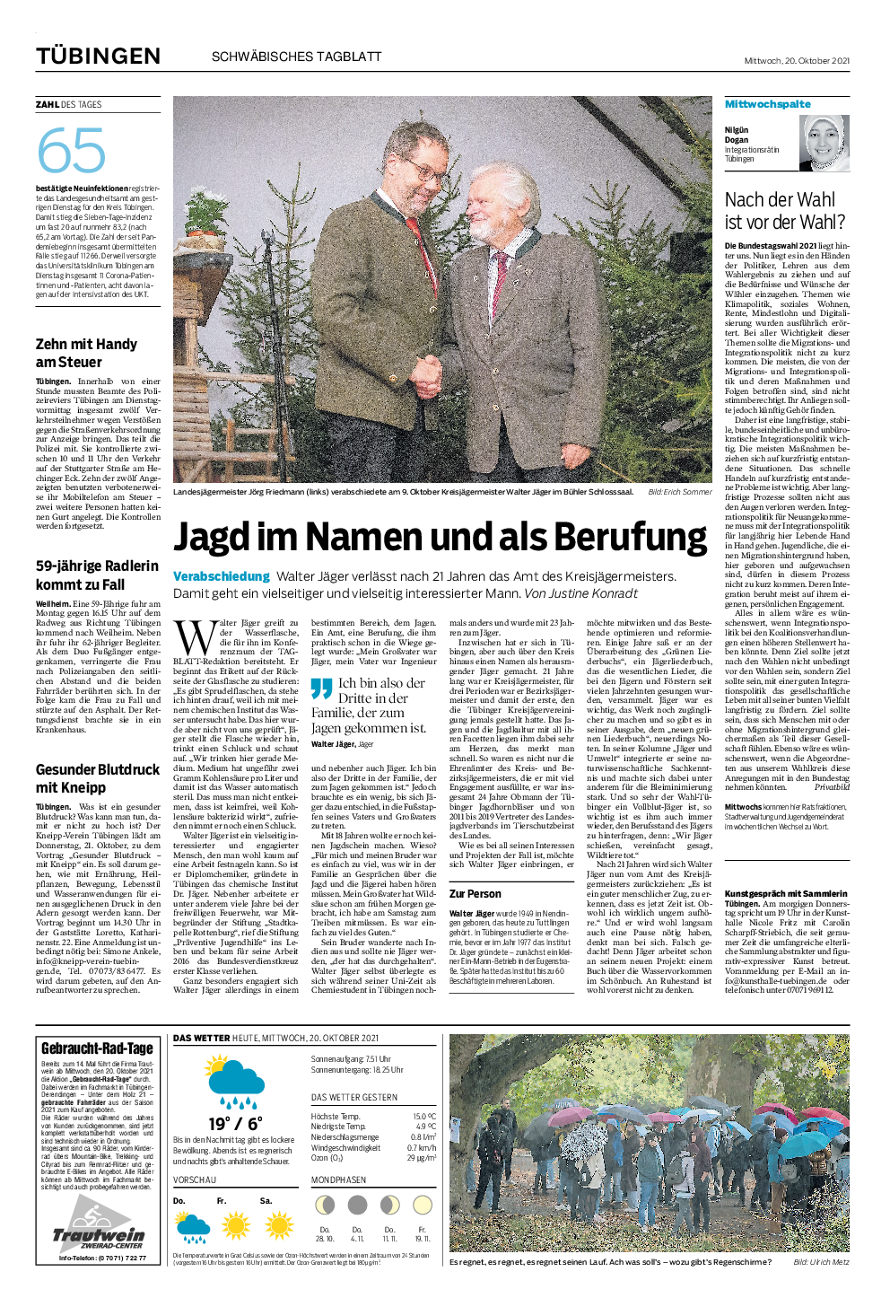 Jägervereinigung Tübingen: Prof. Dr. Walter Jäger aus Amt verabschiedet